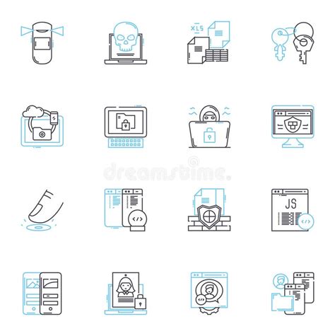 Online Safety Linear Icons Set Cybersecurity Passwords Privacy