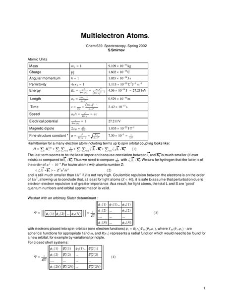 Multielectron Atoms Lecture Notes Chem 639 Docsity