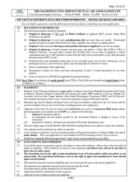 Mql Info Sheet Pdf Loans Interest