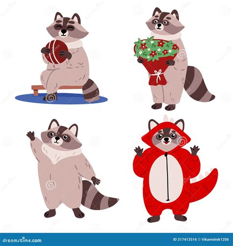 Cute Cartoon Raccoon Set Stock Vector Illustration Of Vector 317413516