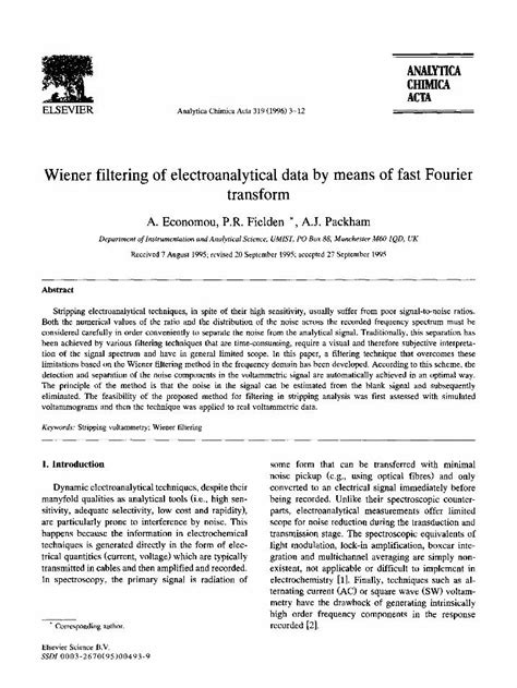 pdf wiener filtering of electroanalytical data by means of fast
