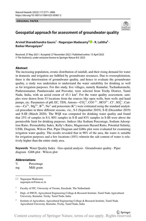 Geospatial Approach For Assessment Of Groundwater Quality Request Pdf