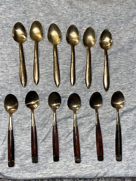 Vintage Brass Teak Coffee Demitasse Spoons Set Of 12 For Sale In South
