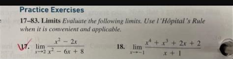 solved practice exercises 17 83 limits evaluate the