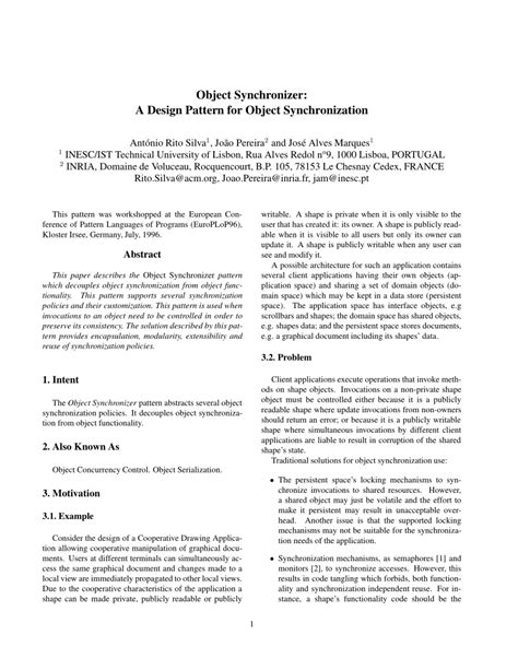 Pdf Object Synchronizer A Design Pattern For Object Synchronization