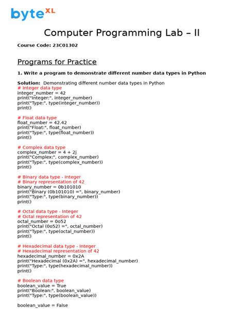 Computer Programming Lab 2 Python Pdf Boolean Data Type Data Type