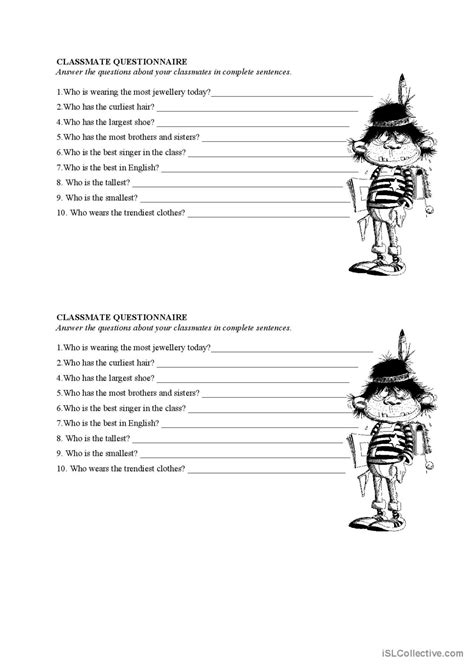 Classmate Questionnaire English Esl Worksheets Pdf And Doc