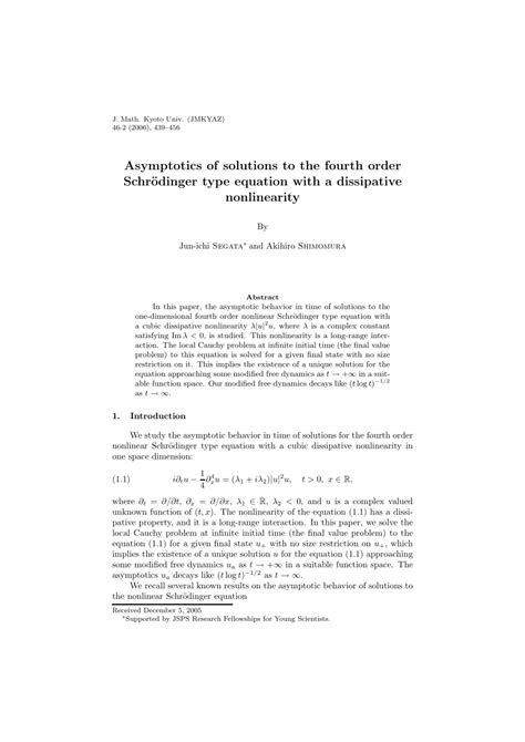 Pdf Asymptotics Of Solutions To The Fourth Order Schrödinger Type Equation With A Dissipative