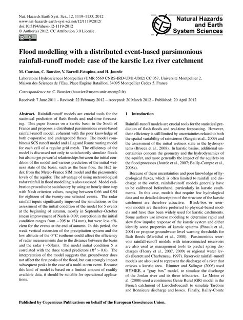 Pdf Flood Modelling With A Distributed Event Based Parsimonious Rainfall Runoff Model Case Of