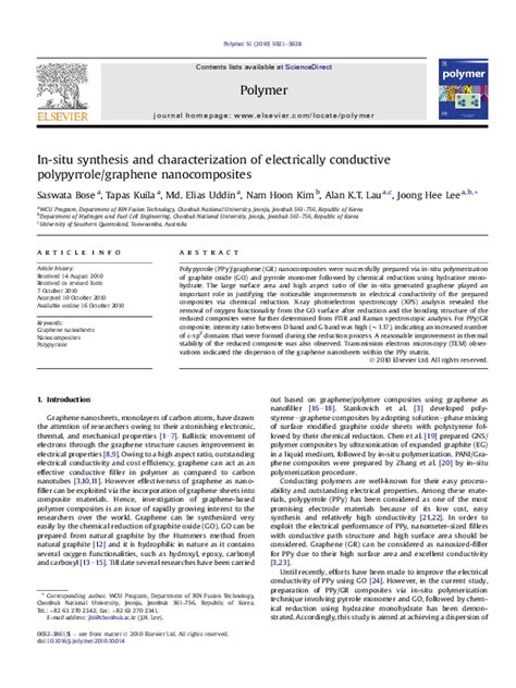 Pdf In Situ Synthesis And Characterization Of Electrically Conductive