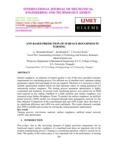 Ann Based Prediction Of Surface Roughness In Turning