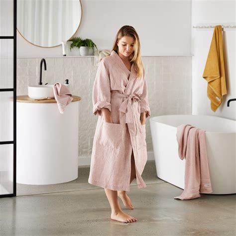 Vintage Washed Nude Pink Linen Robe Adairs