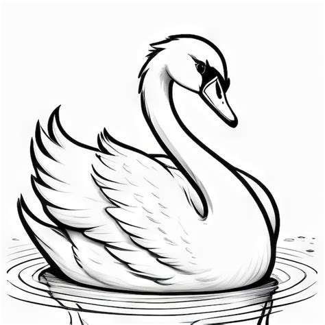 A Drawing Of A Swan In A Puddle Of Water Premium AI Generated Image