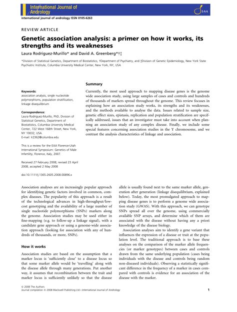Pdf Genetic Association Analysis A Primer On How It Works Its Strengths And Its Weaknesses