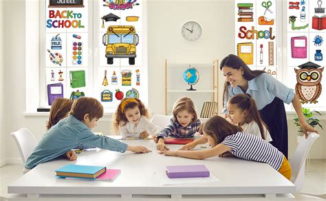 Quera 8 Sheets Back To School Window Clings Owl Stickers Decorations School Bus