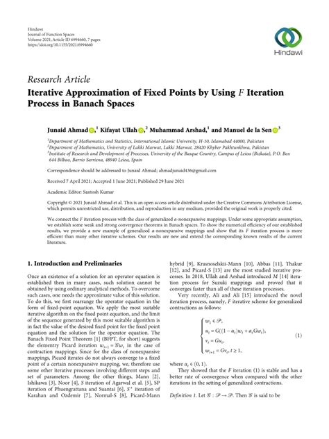 PDF Iterative Approximation Of Fixed Points By Using F Iteration Process In Banach Spaces