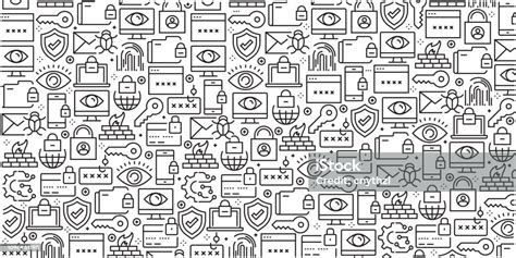 트렌디한 선형 스타일사이버 보안에 대 한 디자인 서식 파일의 요소 집합 선형 아이콘으로 원활한 패턴 관련 사이버 보안벡터 벡터 보안에 대한 스톡 벡터 아트 및 기타 이미지