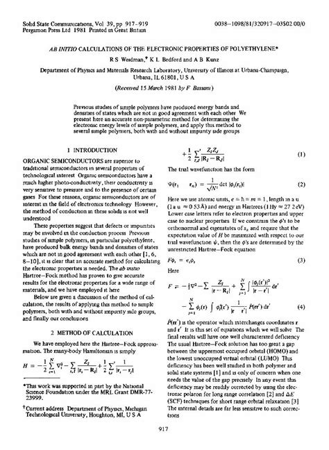 Pdf Ab Initio Calculations Of The Electronic Properties Of Polyethylene Dokumen Tips
