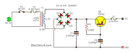 V Negative Power Supply Circuit Low Ripple ElecCircuit Com