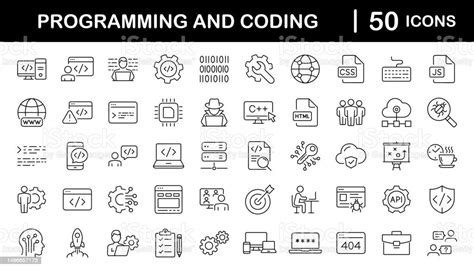programming coding set of web icons in line style software development icons for web and mobile