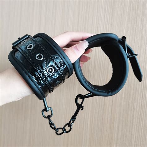 Black Open Leg Bar Wrist Ankle Cuffs Handcuffs Bondage Set Adult Games