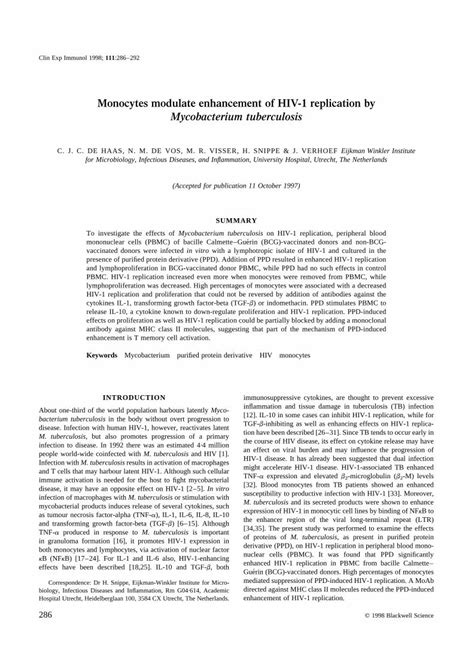 Pdf Monocytes Modulate Enhancement Of Hiv 1 Replication By