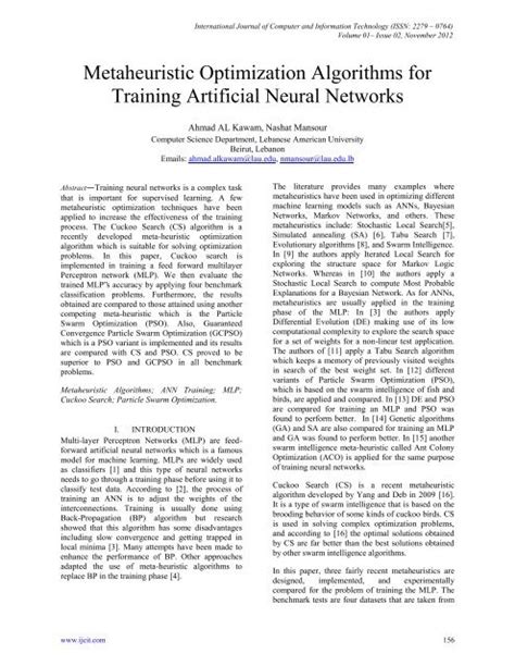 Metaheuristic Optimization Algorithms For Training Artificial Ijcit
