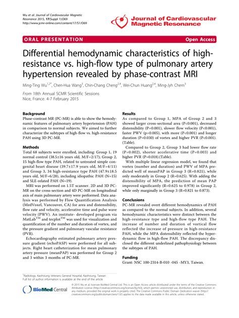 Pdf Differential Hemodynamic Characteristics Of High Resistance Vs