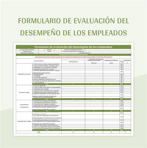 Plantilla de Formato Excel Formulario De Evaluación Del Desempeño De ...