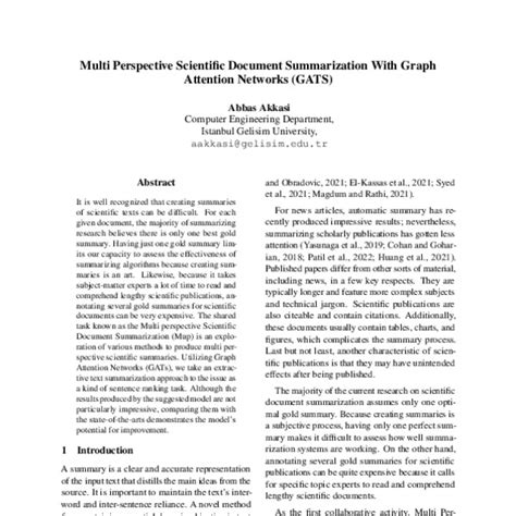 Multi Perspective Scientific Document Summarization With Graph Attention Networks Gats Acl