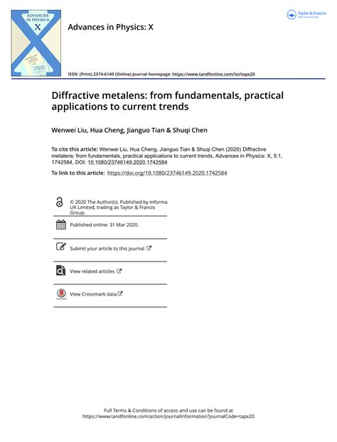 Pdf Diffractive Metalens From Fundamentals Practical Applications To Current Trends