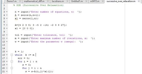 Matlab Program For Successive Over Relaxation Sor Matlab Programming