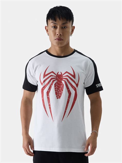 Buy The Souled Store White And Maroon Spider Man Printed Cotton T Shirt