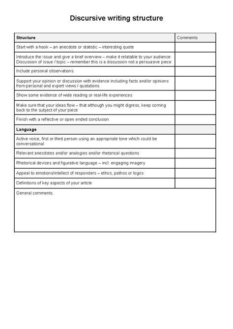 Discursive Writing Structuret Discursive Writing Structure Structure Comments Start With A