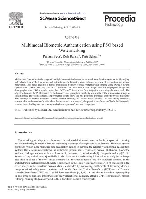 Pdf Multimodal Biometric Authentication Using Pso Based Watermarking