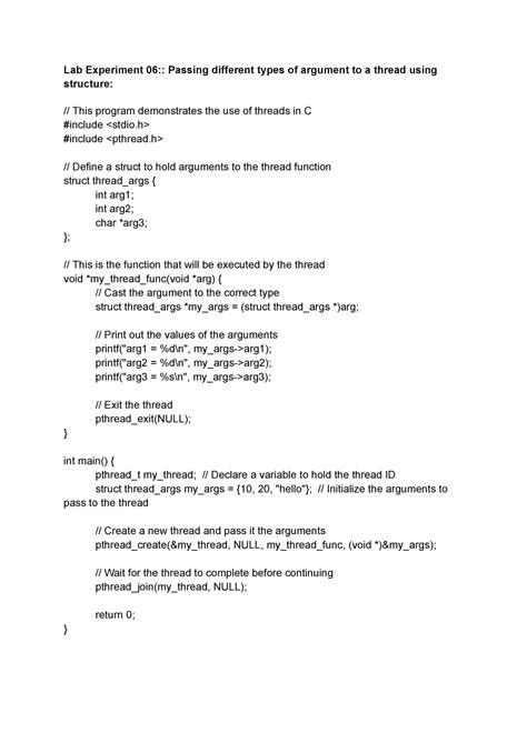 Lab Experiment Passing Different Types Of Argument To A Thread Using Structure This