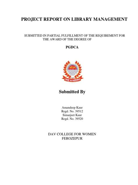 project report on library management submitted in partial fulfillment