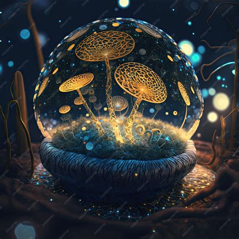 Premium Ai Image Bokeh Mushroom Glowing Spores Fungi In Bubble Ai Generated Illustration Spore