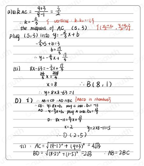 Solved 10 Diagram 9 Shows A Triangle Abc With A 9 9 And Ab Is Y 8x 63 And Point B Lies On The