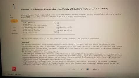 Solved Problem 12 18 Relevant Cost Analysis In A Variety Of