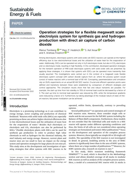 Pdf Operation Strategies For A Flexible Megawatt Scale Electrolysis System For Synthesis Gas