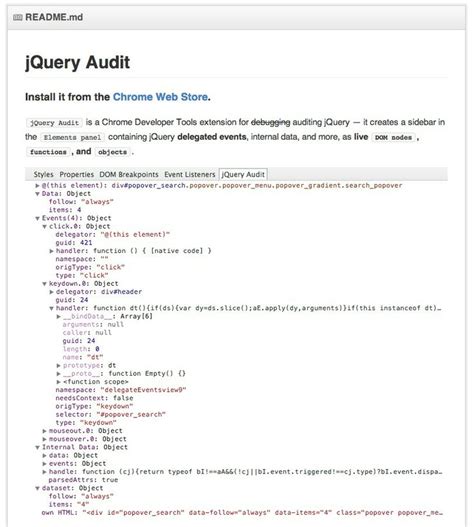 jquery audit inspect jquery internals like event delegates from