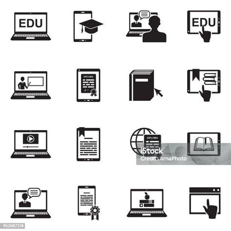 온라인 교육 아이콘입니다 블랙 플랫 디자인입니다 벡터 일러스트입니다 가정 생활에 대한 스톡 벡터 아트 및 기타 이미지 가정 생활 강사 검은색 Istock