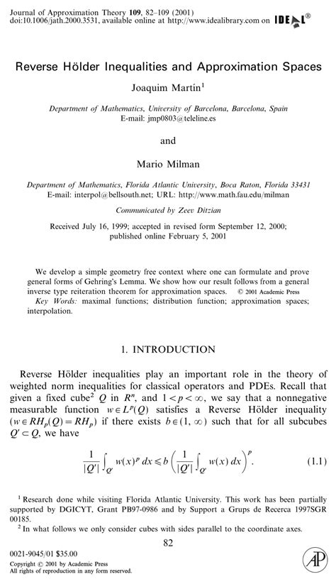 Pdf Reverse Hölder Inequalities And Approximation Spaces