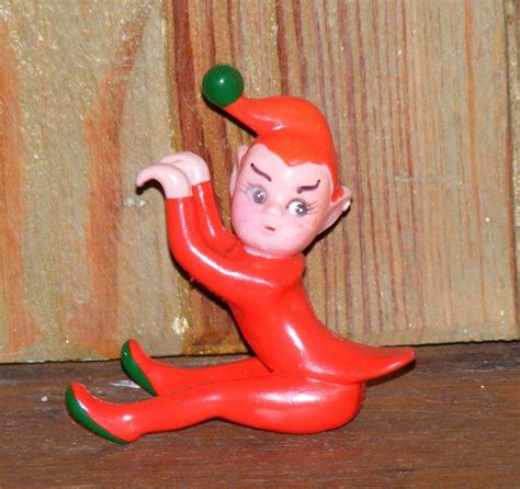 Vintage Red Rubber Pixie Elf Edge Hanger Glitter Houses Elf Old Things