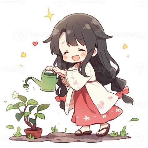 Anime Girl Watering A Plant With A Watering Can Generative Ai