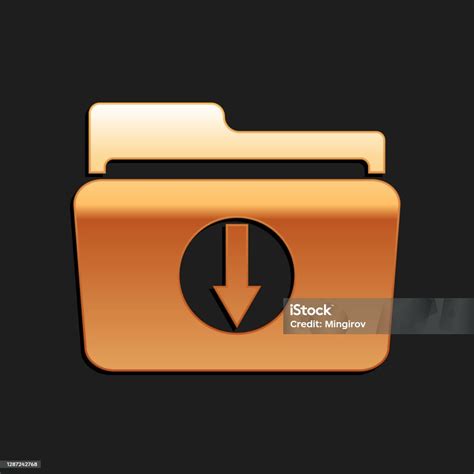 검은 색 배경에 격리 된 골드 폴더 다운로드 아이콘 긴 그림자 스타일 벡터 개념에 대한 스톡 벡터 아트 및 기타 이미지 개념 검은색 공영 주택 단지 Istock