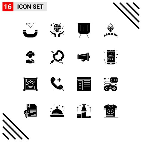 User Interface Pack Of 16 Basic Solid Glyphs Of Cloud Wedding Finance Heart Diamond Editable