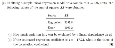 Solved C In Fitting A Simple Linear Regression Model To A Chegg
