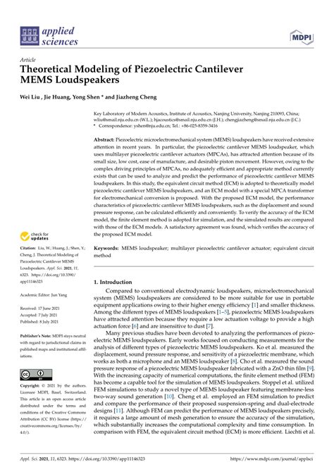 Pdf Theoretical Modeling Of Piezoelectric Cantilever Mems Loudspeakers